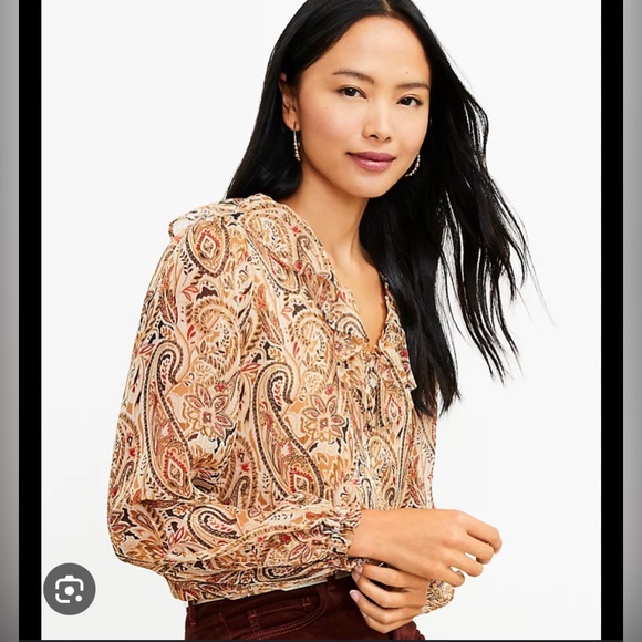 LOFT | Tops | Gorgeous Shimmer Paisley Ruffle V Neck Blouse For The ...